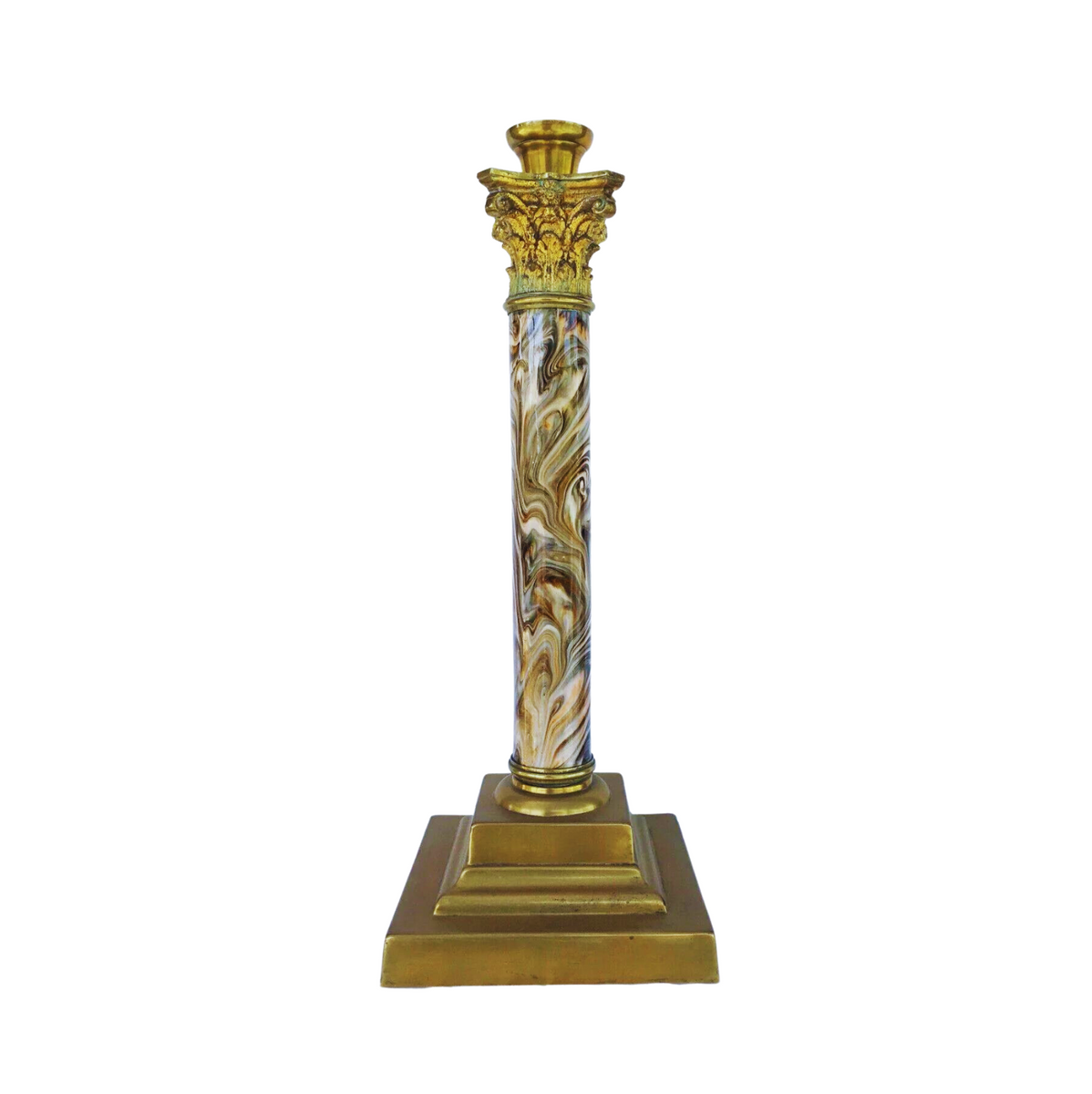 18th c. English Staffordshire Agateware Candlestick, Bronze & Brass Mo ...
