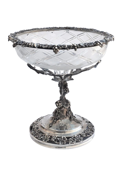 1849 Edward Pairpoint Sterling and Cut Glass Grape Stand for Harrow Sc ...