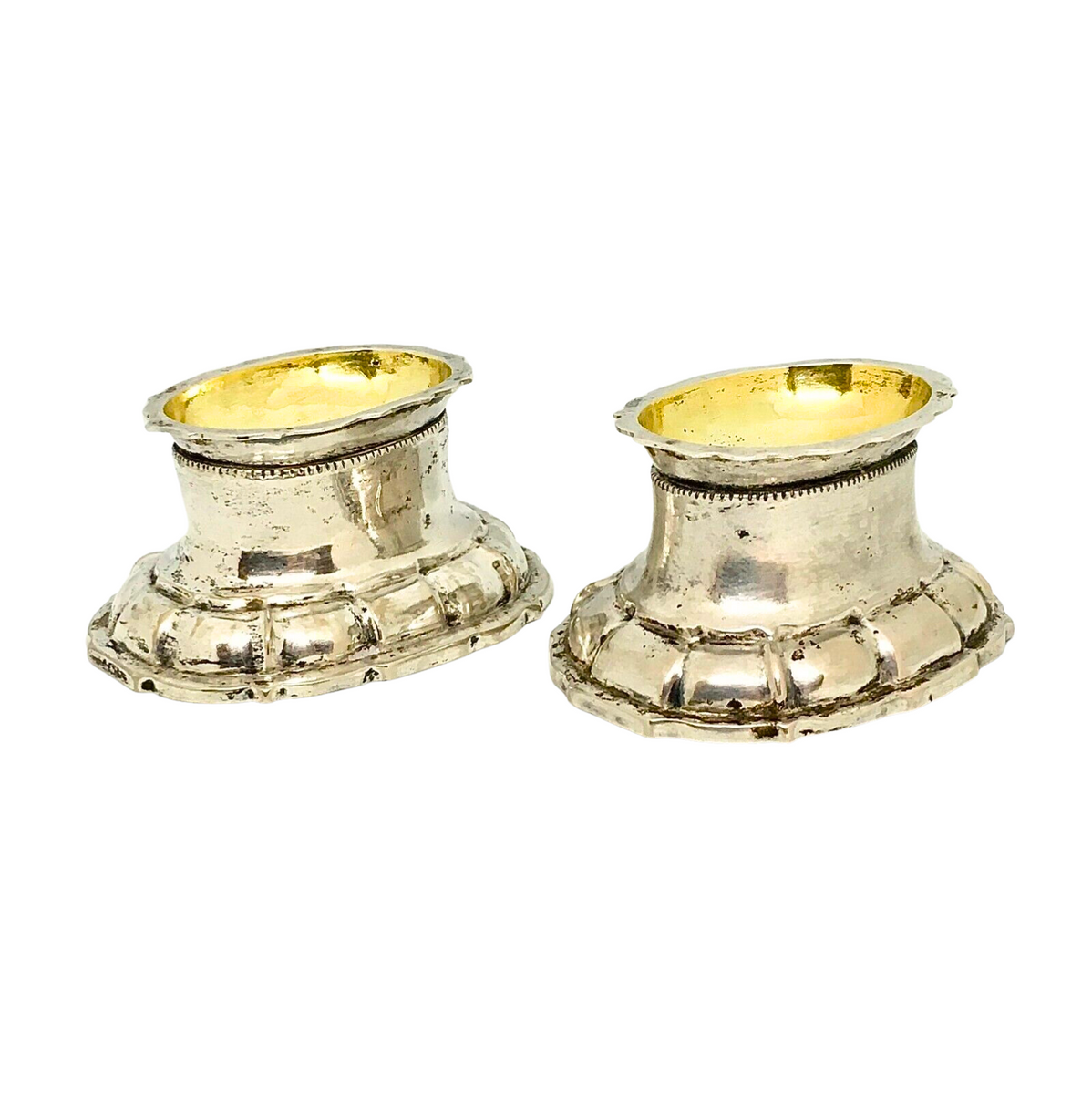 Pair of 17th Century European Baroque Silver and Gilt Salt Cellars, Ra ...