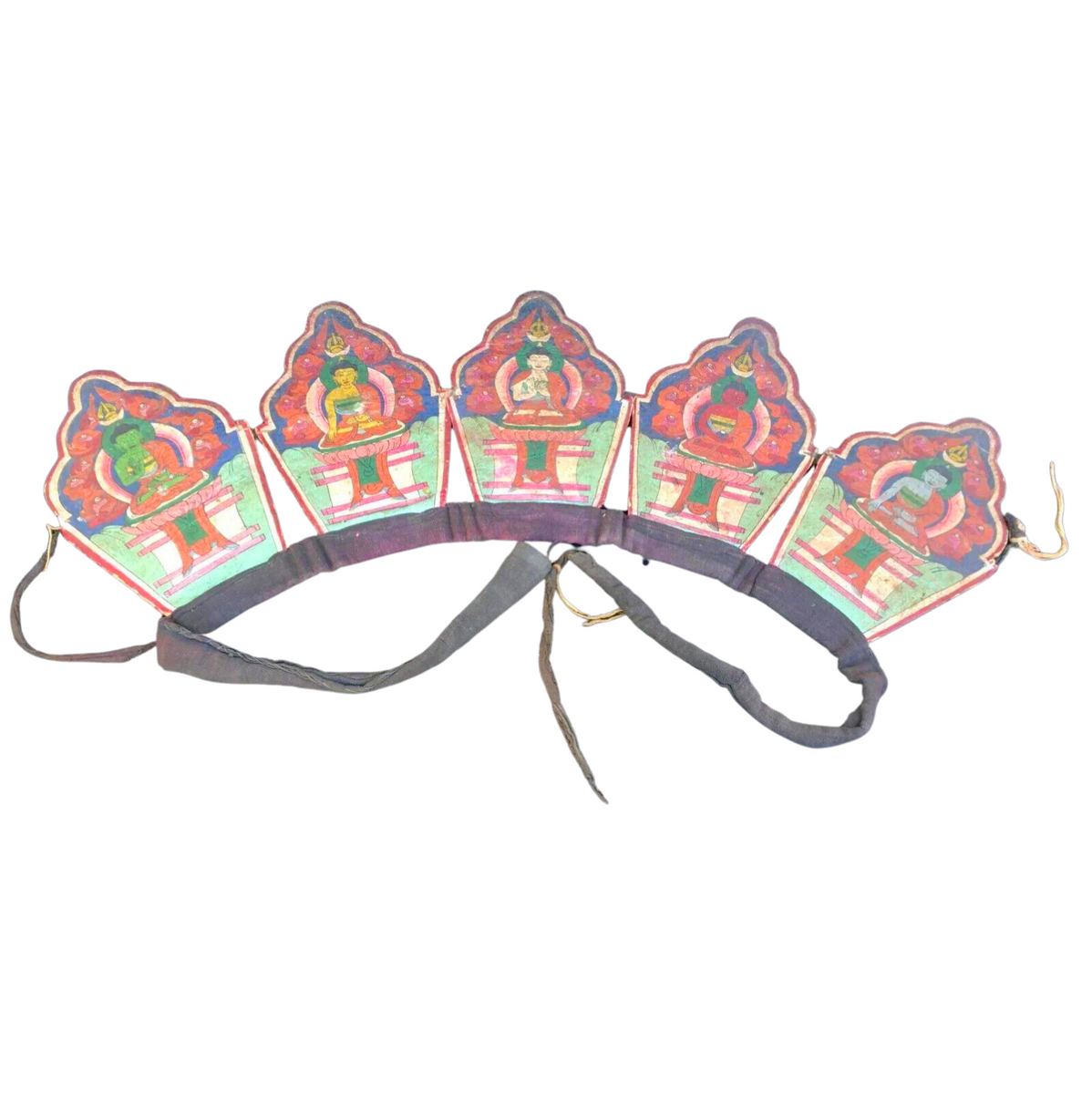 An 18th to 19th C. Tibetan Buddhist Priest Monk Painted Ritual Crown ...