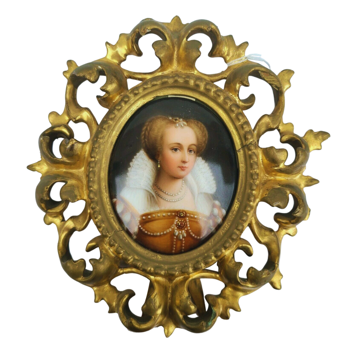 Antique Miniature Painted Porcelain Portrait a Renaissance Royal Lady ...