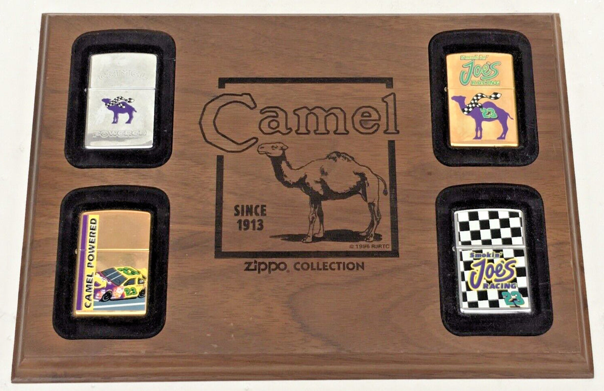 Zippo CAMEL Racing Collection 4-Piece Lighter Set with Wooden Display ...