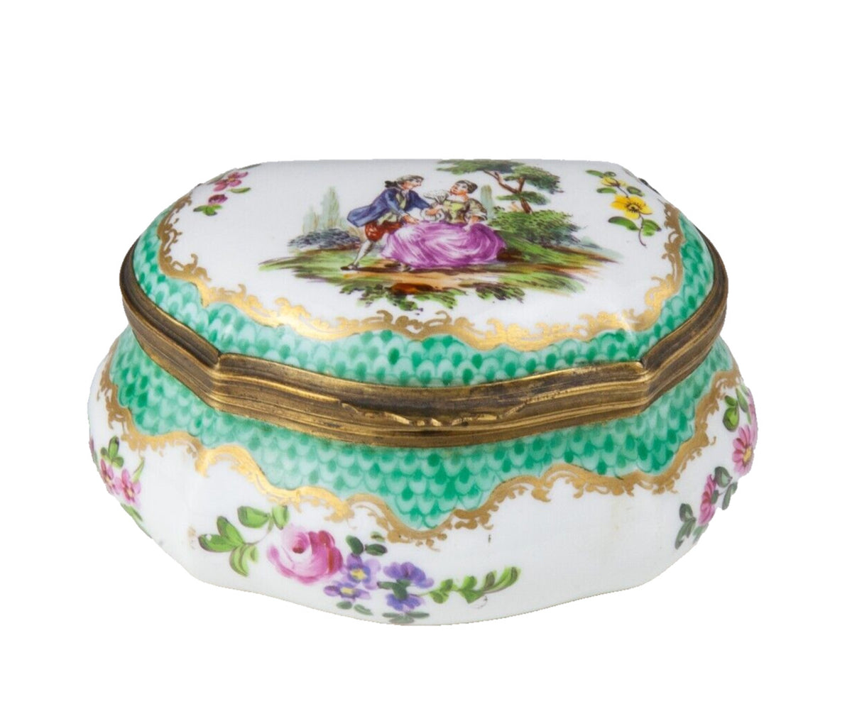 19th c. Porcelain Beautiful Hand Painted Scene Snuff Box Crossed Sword ...