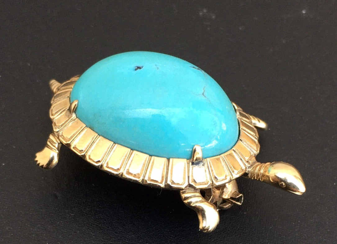14k Gold and Turquoise Cabochon Turtle Brooch Pin – Mission Gallery ...