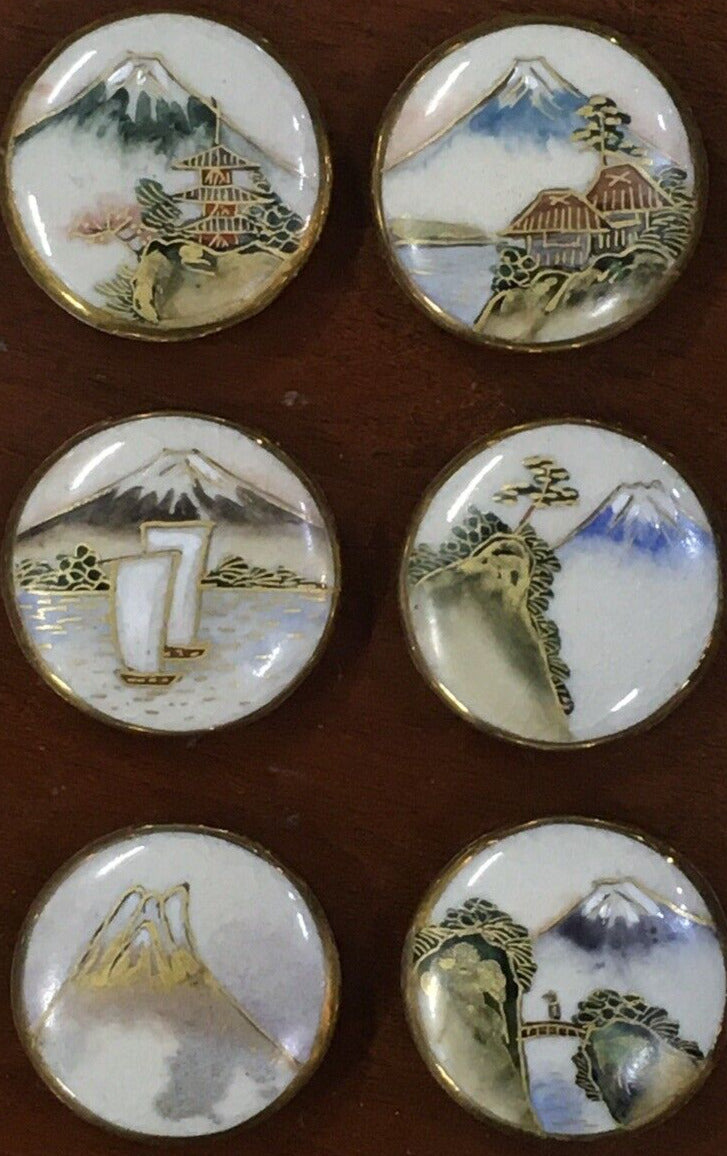 Set of 6 Japanese Satsuma Pottery Buttons Handpainted Landscapes with ...
