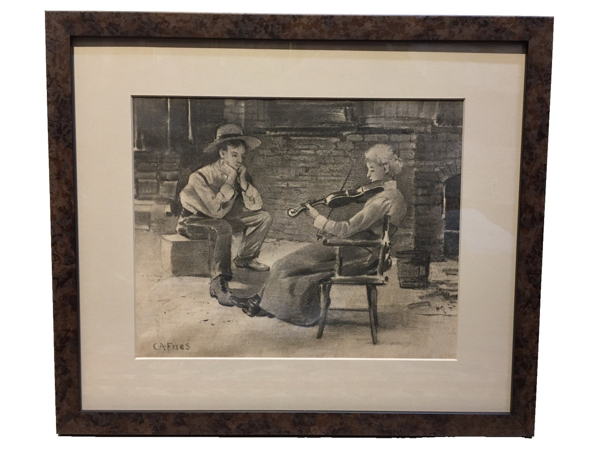 Charles Fries, signed original Charcoal Drawing, 1892, title "First Au ...