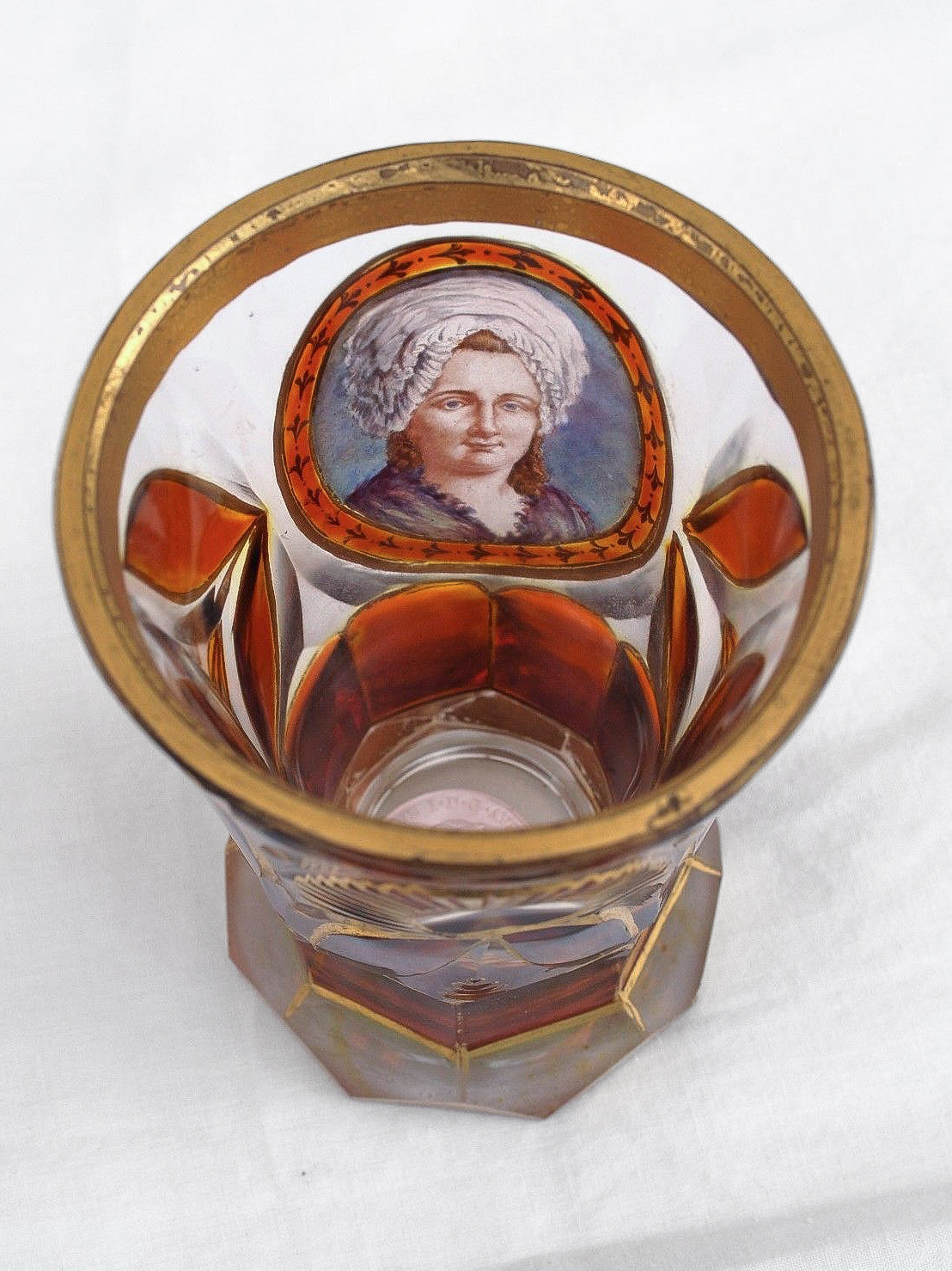 Early 19th c Spa Glass, Maria Theresa Portrait w/ 1835 Coin at Base Un ...