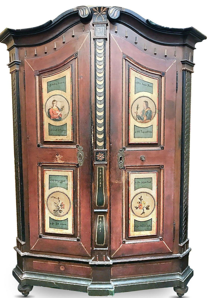 18th C. German Hand Painted Cabinet, Shrank or Shrunk, Armoire w/ Orig ...