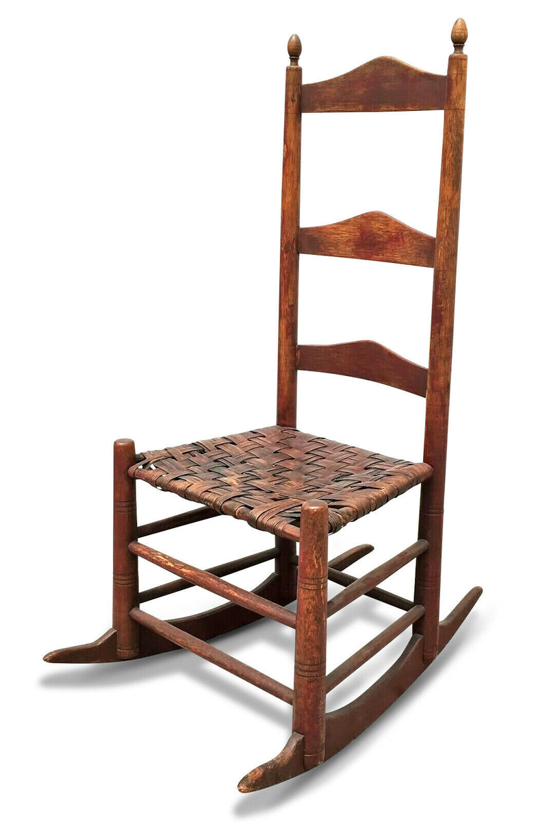 18th c. Amer. Ladder Back Rocking Chair Original Red Paint & Splint Hi ...