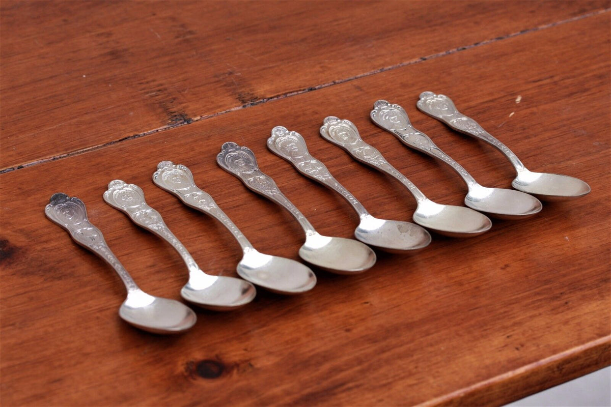 8 BIRKS CANADA Souvenir Spoons, King, Duke, General, Admiral EPNS ...