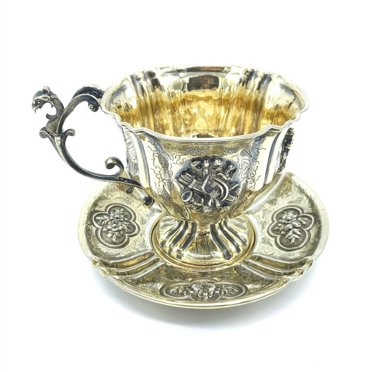 C.1860-1880 French Gilt Silver Chocolate Cup & Saucer,1st Standard Min ...