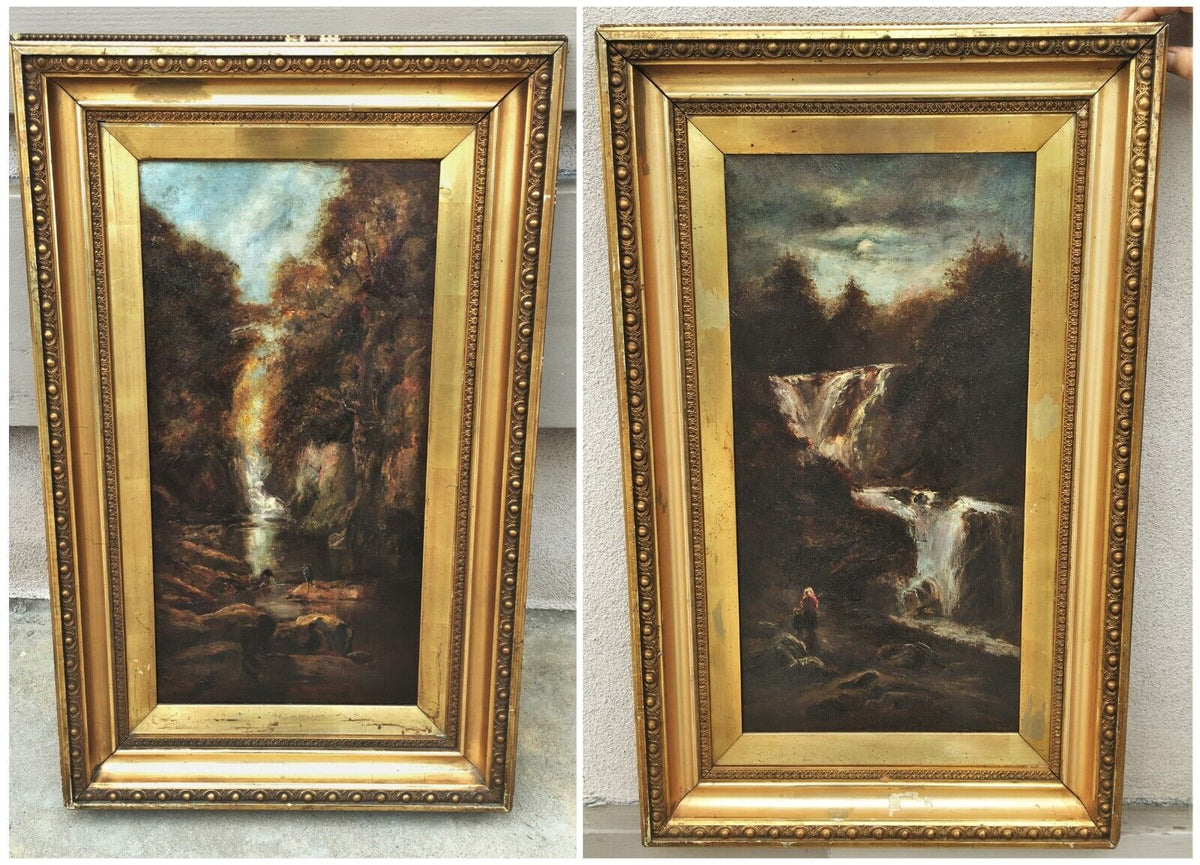 Two Landscape Oil Paintings of Waterfalls in North Wales, Betws-y-Coed ...